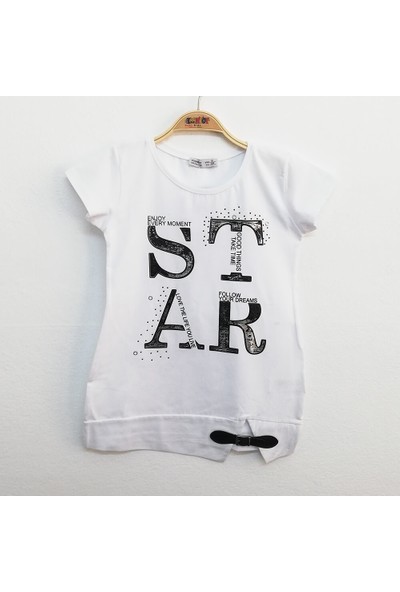 Toontoy Kız Çocuk Star Baskı T-Shirt Beyaz 8 Yaş K-269