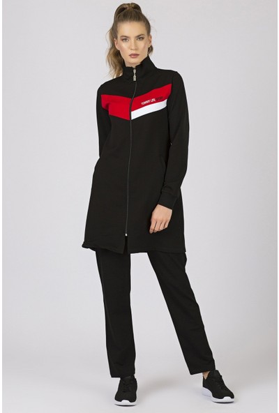 Tommy Life Siyah-Siyah Kadın Dik Yaka Fermuar Cepli Standart Kalıp Klasik Paça Eşofman Tunik Takım-95206_01 Tommy Life Siyah-Siyah Kadın Dik Yaka Fermuar Cepli Standart Kalıp Klasik Paça Eşofman Tunik Takım-95206_01
