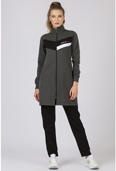 Tommy Life Sport Ön Garnili Antrasit-Siyah Kadın Eşofman Tunik Takım