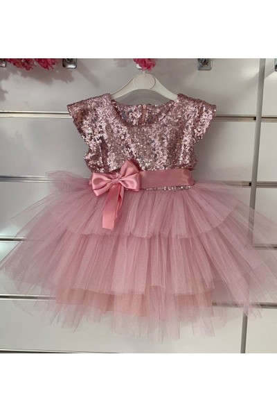 Pumpido Pembe Pul Payetli Elbise - Pembe - 4 Yaş