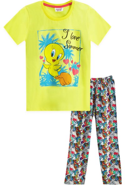 Looney Tunes Tweety Lisanslı Koyu Sarı Kız Çocuk Pijama Takımı Looney Tunes Tweety Lisanslı Koyu Sarı Kız Çocuk Pijama Takımı