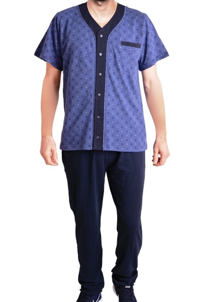 Tom John Erkek Pijama Takımı Kısa Kollu Cepli Düğmeli Pamuk