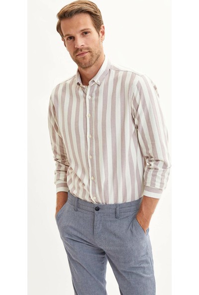 DeFacto Modern Fit Çizgi Desenli Uzun Kollu Pamuklu Gömlek L8172AZ19AU DeFacto Modern Fit Çizgi Desenli Uzun Kollu Pamuklu Gömlek L8172AZ19AU