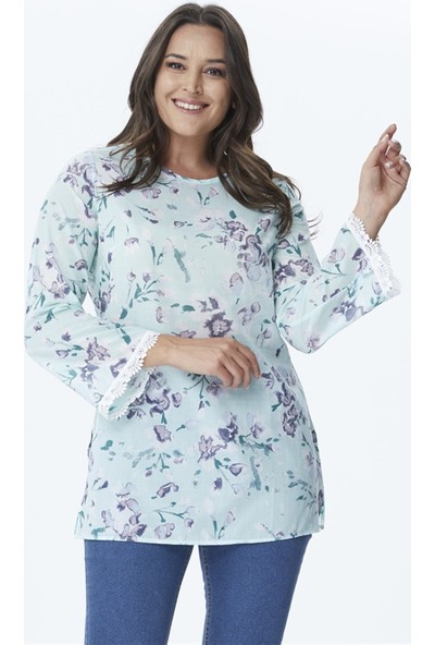 Myline Uzun Kollu İnce Dantel Şeritli Tunik 23933