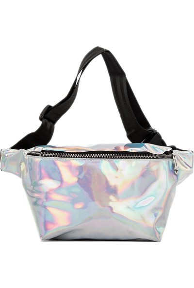 Bagmori Gümüş Hologram Fermuarlı Bel Çantası