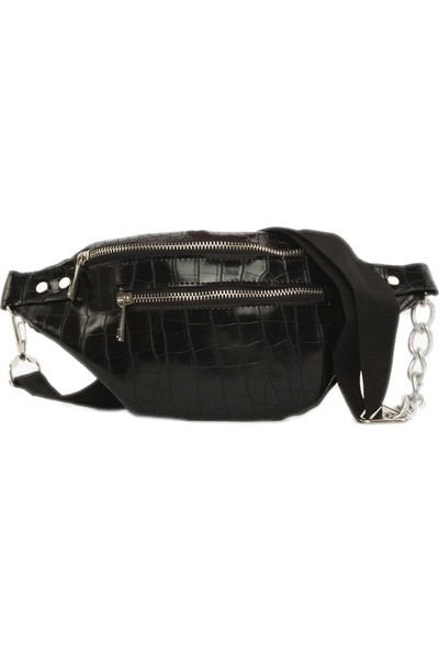 Bagmori Siyah Oval Çift Fermuarlı Desenli Bel Çantası Bagmori Siyah Oval Çift Fermuarlı Desenli Bel Çantası