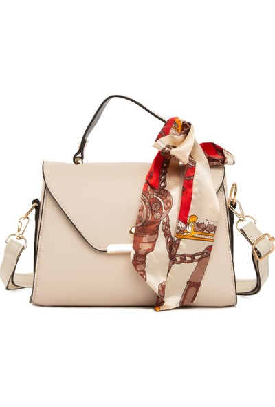 Bagmori Krem Kapaklı Şallı Askılı Çanta