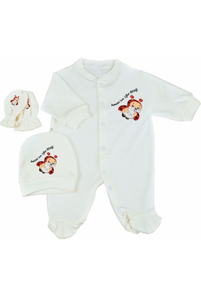 İs Atölye Amcasının Uğur Böceği Baskılı 3lü Bebek Tulum Seti Bebek Takımı
