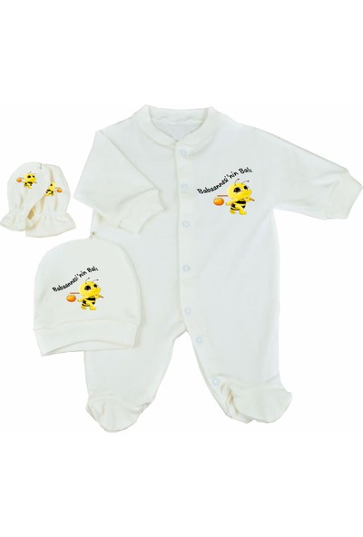 İs Atölye Babaannesinin Balı Baskılı 3lü Bebek Tulum Seti Bebek Takımı