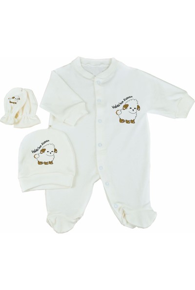 İs Atölye Halasının Kuzusu Baskılı 3lü Bebek Tulum Seti %100 Pamuk