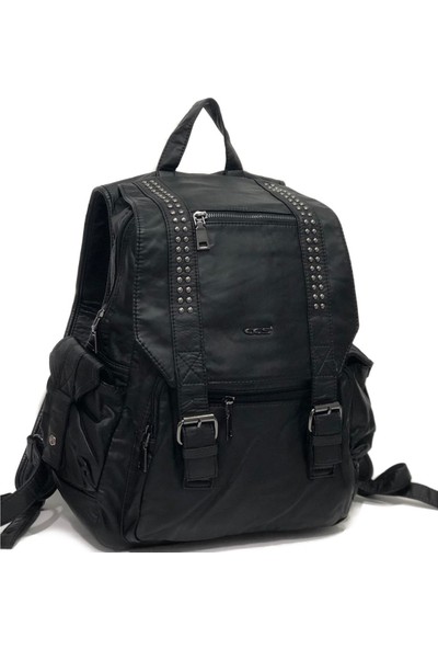 Ççs Salaş Büyük Boy Yıkanmış Deri Sırt Çantası