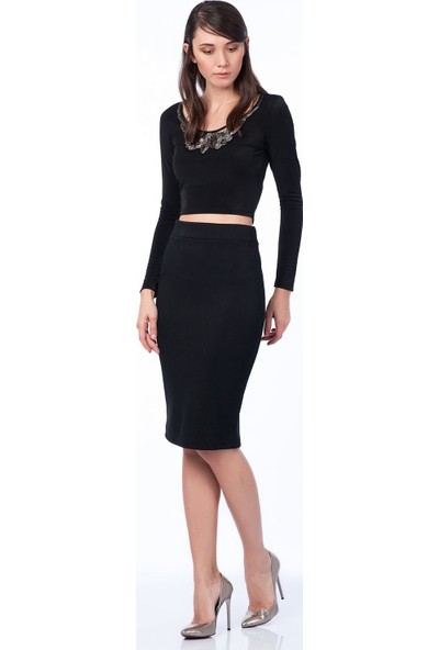 Sense Kadın Siyah Ottoman Etek Etk13320