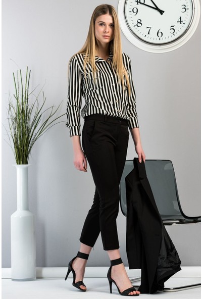 Sense Kadın Siyah Arkası Süs Cepli Likralı Kalem Pantolon Pnt17928