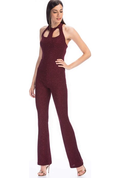 Sense Kadın Bordo Önü Pencereli Simli Tulum Tlm31341