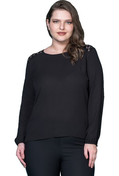 Hanezza Kadın Omuz Dantel Krep Bluz P407