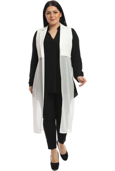 Hanezza Kadın Şifon Garnili Krep Yelek P5102 Hanezza Kadın Şifon Garnili Krep Yelek P5102