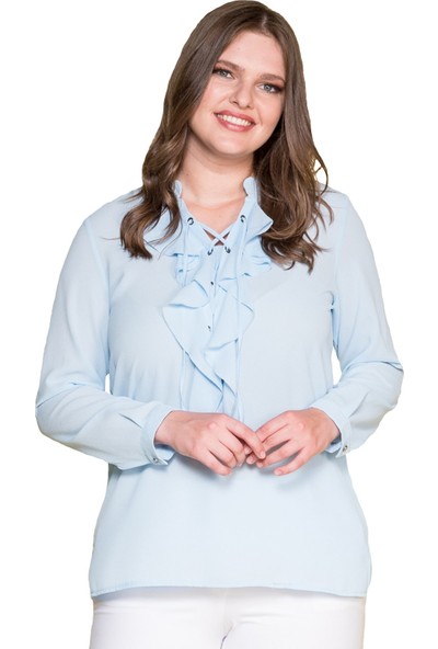 Hanezza Kadın Yakası Fırfır Detaylı Krep Bluz P9420