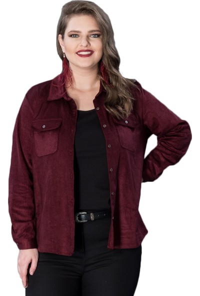 Hanezza Kadın Fitil Kadife Gömlek P9643