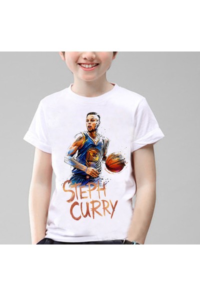 TakeTshirt Stephen Curry Çocuk T-shirt Beyaz Unisex