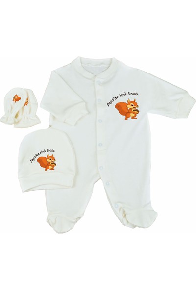 İsatolye Dayısının Minik Sincabı Baskılı 3lü Bebek Tulum Seti Bebek Takımı