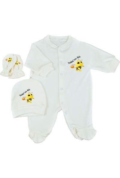 İsatolye Dedesinin Balı Baskılı 3lü Bebek Tulum Seti Bebek Takımı
