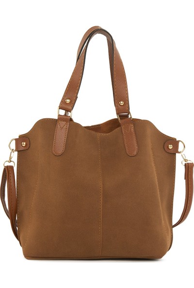 Bagmori Taba Üç Bölmeli Çıtçıt Detaylı Nubuk Çanta Bagmori Taba Üç Bölmeli Çıtçıt Detaylı Nubuk Çanta