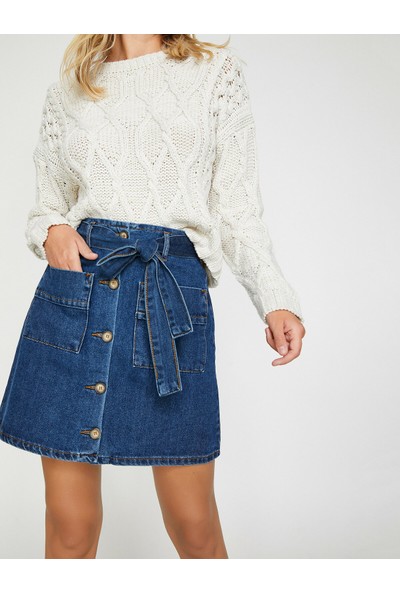 Koton Kadın Beli Bağlamalı Jean Etek