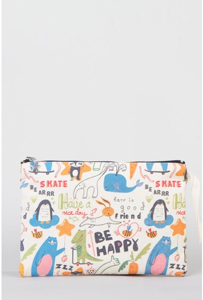 Bammerz Clutch Çanta Kanvas 25x18 cm Be Happy Bammerz Clutch Çanta Kanvas 25x18 cm Be Happy