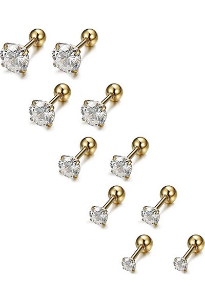 Chavin Gold 5 Takım Taşlı Bayan Erkek Çelik Küpe Piercing EB60SR Chavin Gold 5 Takım Taşlı Bayan Erkek Çelik Küpe Piercing EB60SR