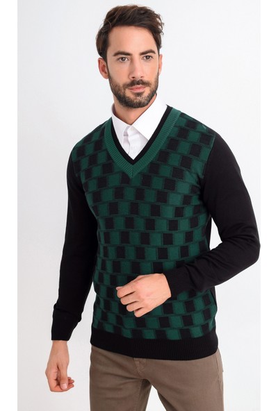 Heyss V Yaka Kare Desenli Erkek Triko Kazak Heyss V Yaka Kare Desenli Erkek Triko Kazak