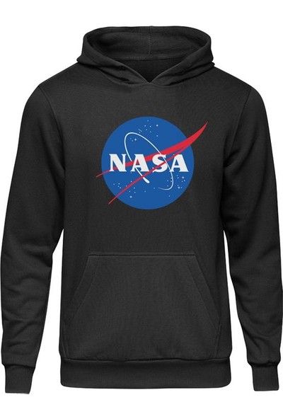 Fandomya Casual Nasa Logo Siyah Kapüşonlu Hoodie Fandomya Casual Nasa Logo Siyah Kapüşonlu Hoodie