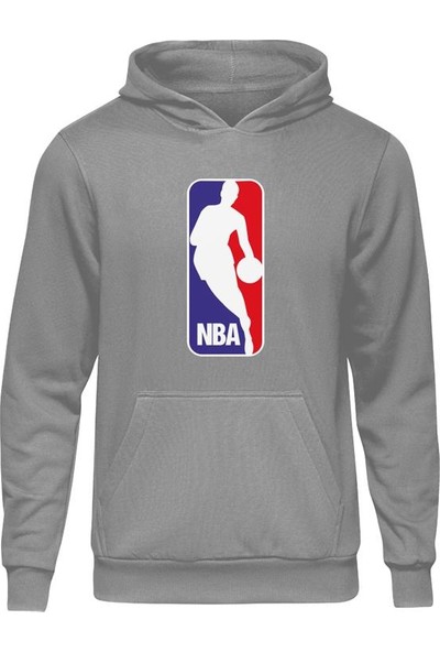 Fandomya Casual Nba Logo Gri Kapüşonlu Hoodie Fandomya Casual Nba Logo Gri Kapüşonlu Hoodie