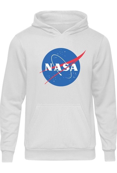 Casual Nasa Logo Beyaz Kapüşonlu Hoodie Casual Nasa Logo Beyaz Kapüşonlu Hoodie