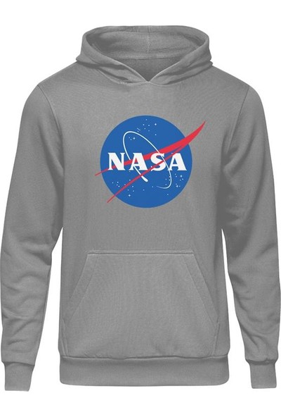 Fandomya Casual Nasa Logo Gri Kapüşonlu Hoodie Fandomya Casual Nasa Logo Gri Kapüşonlu Hoodie