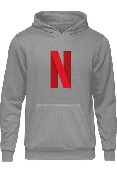Casual Netflix Logo Gri Kapüşonlu Hoodie Casual Netflix Logo Gri Kapüşonlu Hoodie