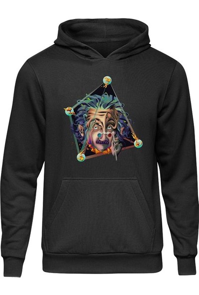 Fandomya Casual Einstein Siyah Kapüşonlu Hoodie