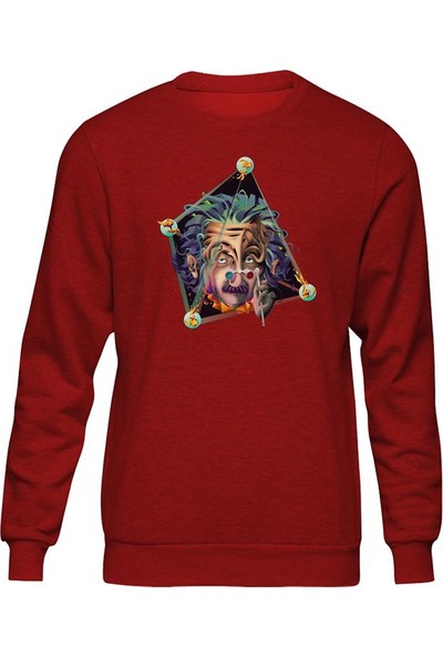 Fandomya Casual Einstein Kırmızı Kapüşonlu Hoodie