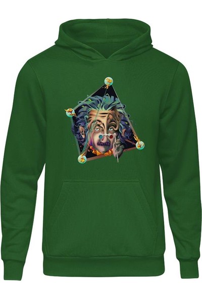 Casual Einstein Yeşil Kapüşonlu Hoodie