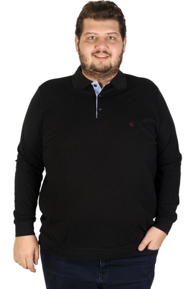 ModeXL Erkek Sweatshirt Polo Super Klasik Nakıslı 19441 Siyah