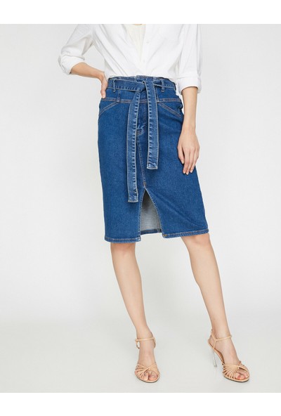 Koton Kadın Beli Bağlamalı Jean Etek
