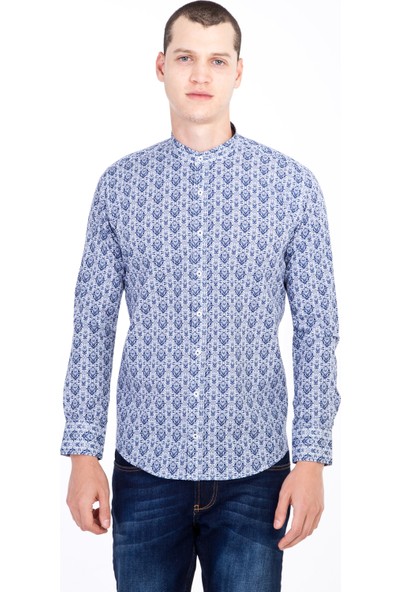 Kiğılı Uzun Kol Hakim Yaka Slim Fit Desenli Gömlek