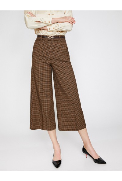 Koton Kadın Ekoseli Geniş Paça Pantolon