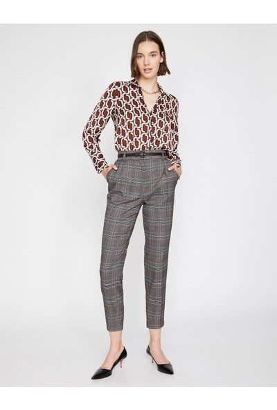 Koton Kadın Ekoseli Havuç Kesim Pantolon