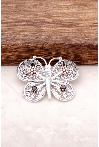Sümer Telkari Kelebek Tasarımlı Elişi Gümüş Broş 279 Sümer Telkari Kelebek Tasarımlı Elişi Gümüş Broş 279