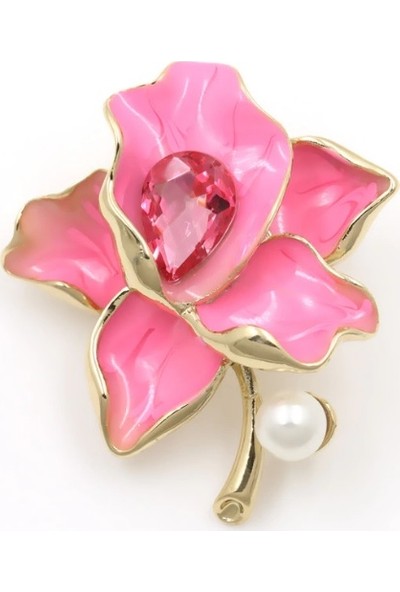 Pigado Kristal Taşlı Mineli Çiçek Broş