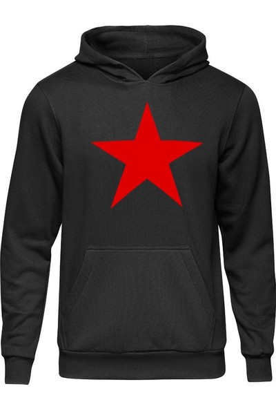Fandomya Casual Star Communism Siyah Kapşonlu Hoodie Fandomya Casual Star Communism Siyah Kapşonlu Hoodie