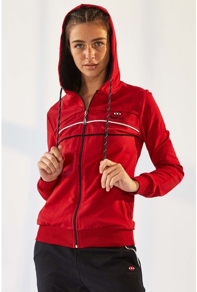 Tommy Life Kırmızı-Lacivert Kadın Kapüşonlu Fermuarlı Standart Kalıp Klasik Paça Eşofman Takımı-95141 Tommy Life Kırmızı-Lacivert Kadın Kapüşonlu Fermuarlı Standart Kalıp Klasik Paça Eşofman Takımı-95141