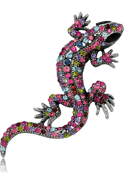 Pigado Kristal Taşlı Pembe Kertenkele Broş