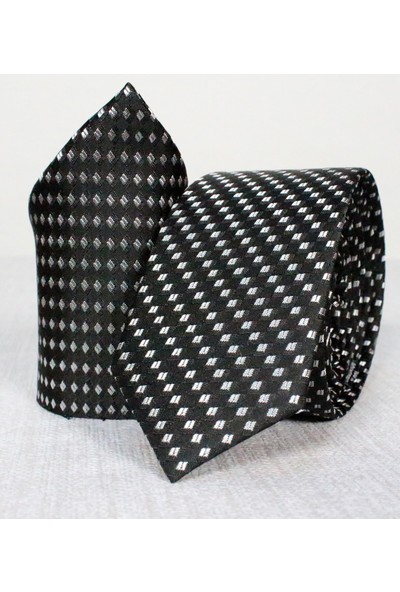 Varetta Dar Kesim Desenli Siyah Kravat