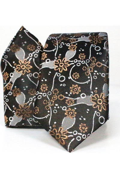 Varetta Dar Kesim Şal Desenli Siyah Kravat